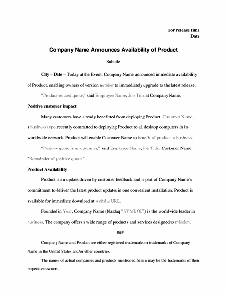 New Product Announcement Sample