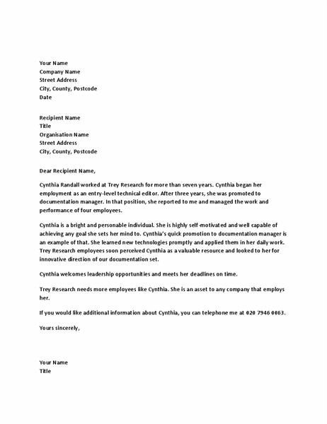 Reference Letter For Managerial Employee