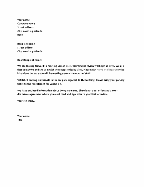 Letter Confirming Candidate s Job Interview