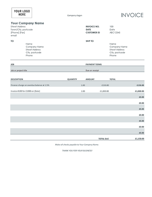 Invoice with finance charge (grey)