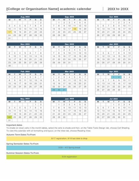 Microsoft Office Academic Calendar Templates Lassatop