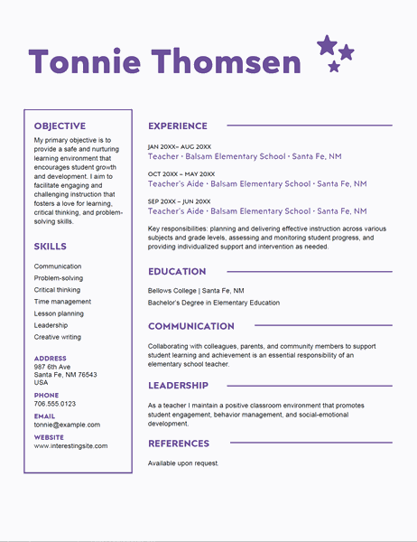 Elementary Teacher Resume Template