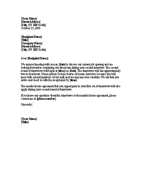 Confirmation Of Second Interview