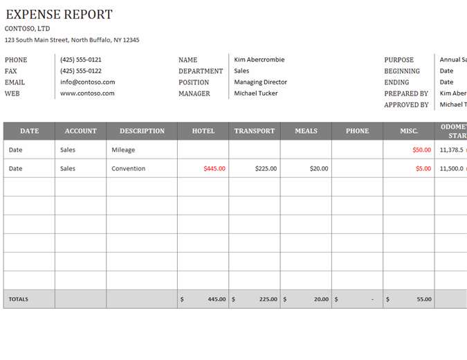 Expense Report Template Excel