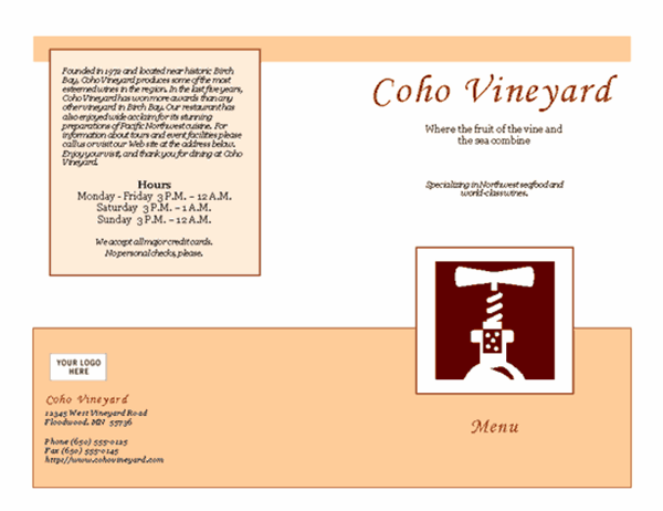 Menu booklet (half-fold)