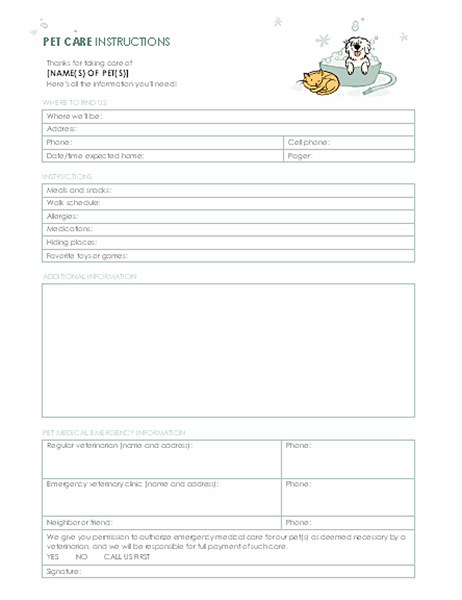 Instructions For Pet Sitter