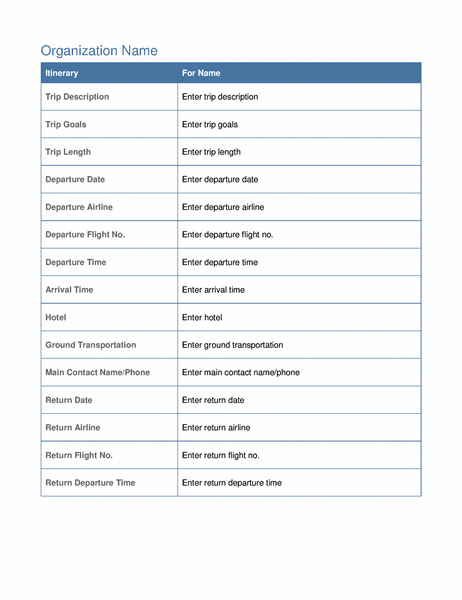 Killoah blogg se Travel Itinerary Template For Word