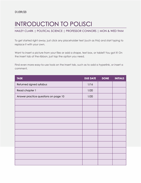 Project Task List