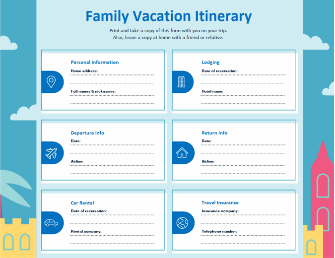 Free Family Vacation Itinerary Template PRINTABLE TEMPLATES
