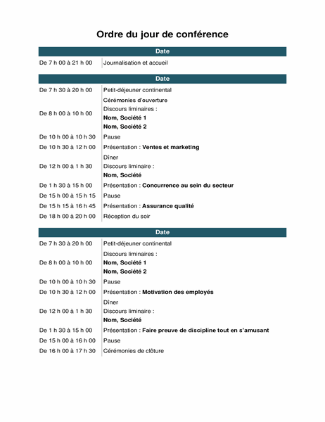 Événements à Lordre Du Jour De La Conférence