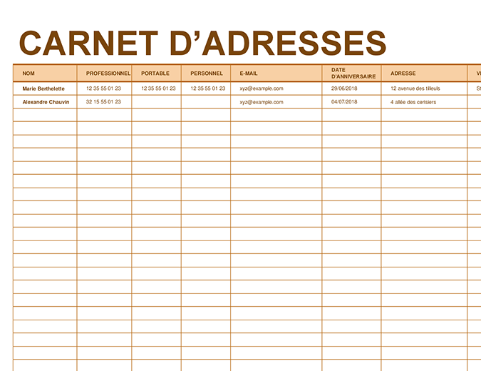 Liste de numéros de téléphone de classe en cas d’urgence