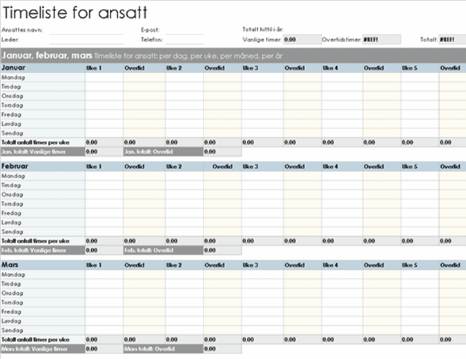 Timeliste for ansatt