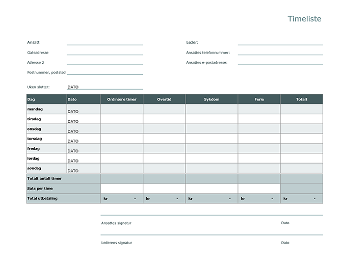 Ukentlig timeliste (8,5x11, stående)