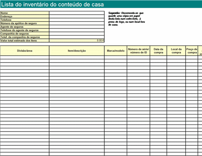 Folha De Inventario