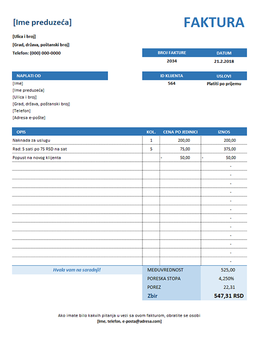 Jednostavna faktura za uslugu