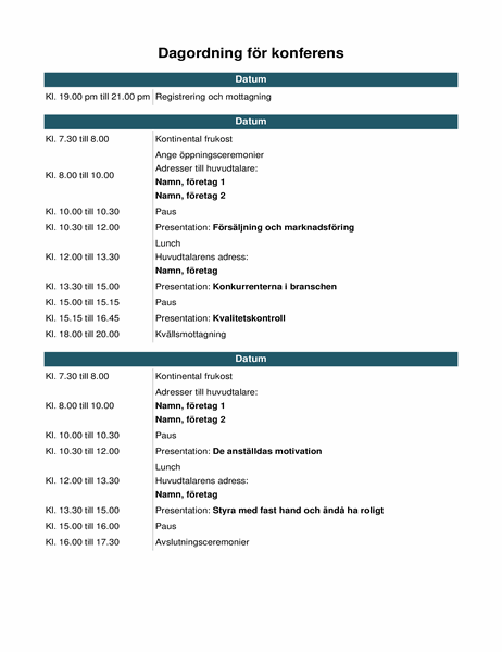 Dagordning för konferenser